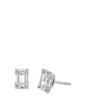 VRAI 14k Emerald Solitaire Lab Grown Diamond Stud Earrings - Silver
