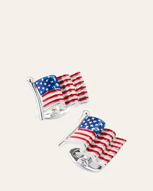JAN LESLIE Sterling Silver Enamel American Flag Cufflinks - Red White Blue