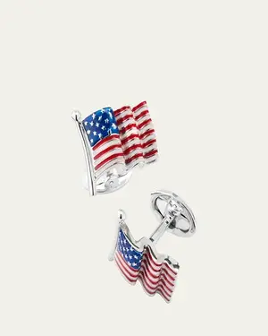 JAN LESLIE Sterling Silver Enamel American Flag Cufflinks
