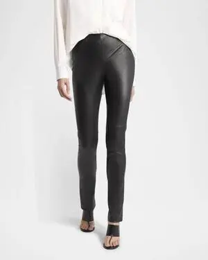 THE ROW Lakun Leather Skinny-leg Slit-hem Pants - Black