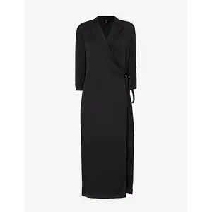 Theory Lapel Wrap-front Silk-satin Midi Dress