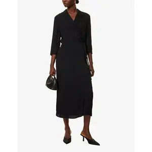 Theory Lapel Wrap-front Silk-satin Midi Dress