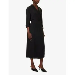 Theory Lapel Wrap-front Silk-satin Midi Dress