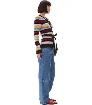 GANNI Striped Wool Cardigan With Belt - Multicolor