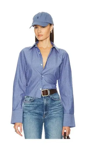 HELSA Pinstripe Poplin Fitted Shirt - Blue