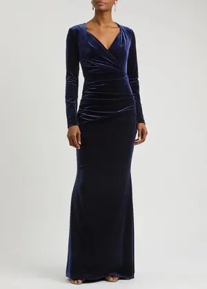 Talbot Runhof Gathered Velvet Gown