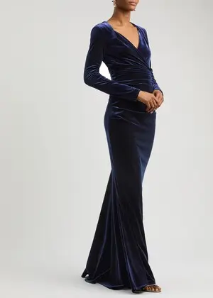 Talbot Runhof Gathered Velvet Gown