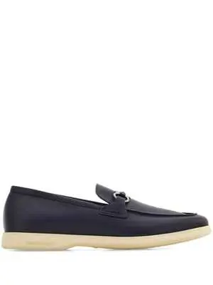 FERRAGAMO Gancini Plaque Leather Loafers - Blue