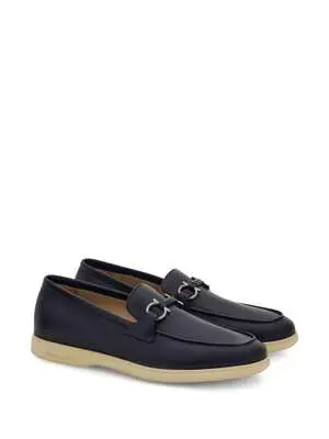 FERRAGAMO Gancini Plaque Leather Loafers - Blue