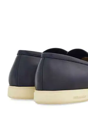 FERRAGAMO Gancini Plaque Leather Loafers - Blue