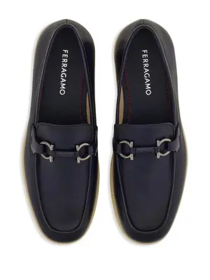 FERRAGAMO Gancini Plaque Leather Loafers - Blue