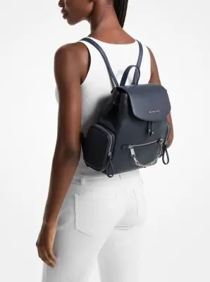 Michael Kors Jet Set Medium Pebbled Leather Backpack In Blue  display picture 3
