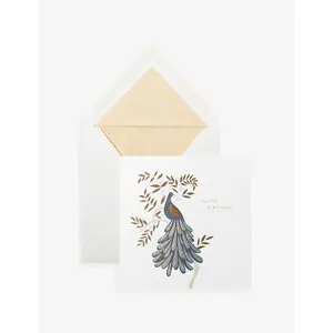 Smythson Happy Birthday Peacock-print Greetings Card 15cm X 15cm - White Wove