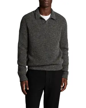 Vince Thermal Open Collar Polo Sweater - Gray