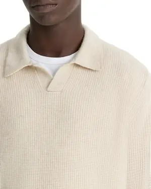 Vince Thermal Open Collar Polo Sweater - Runyon/bone