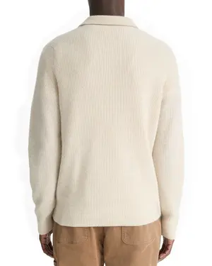 Vince Thermal Open Collar Polo Sweater - Runyon/bone
