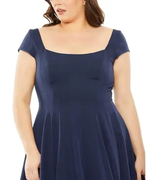Mac Duggal Cap Sleeve Square Neck Ball Gown - Midnight
