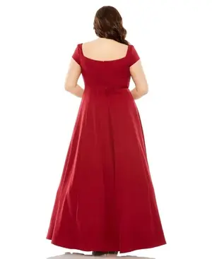Mac Duggal Cap Sleeve Square Neck Ball Gown - Wine
