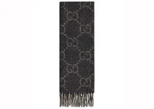 Gucci Gg Wool Jacquard Scarf - Charcoal/beige