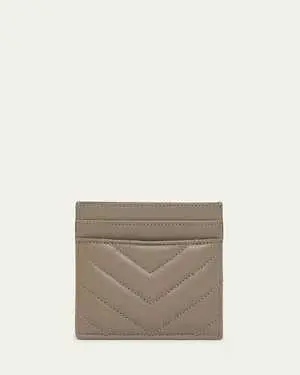 Saint Laurent Monogram Card Case In Quilted Smooth Leather - Greyish Brown