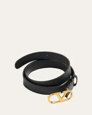 Valentino Garavani Valentino Garavani Leather V Logo Buckle Belt Nero