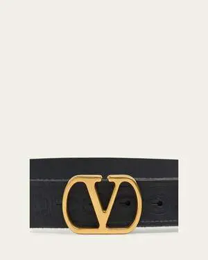Valentino Garavani Leather V Logo Buckle Belt - Nero