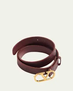 Valentino Garavani Valentino Garavani Leather V Logo Buckle Belt Rdk Dr Aubergine
