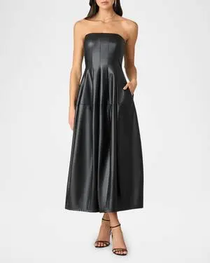 Shoshanna Celia Faux Leather Midi Dress In Jet - 55% Off | Editorialist