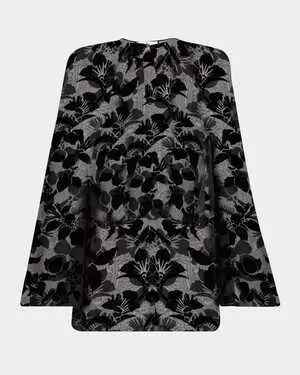 Chloé Floral Dévoré Velvet Puff-Sleeve Mini Dress - Black