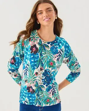 Lilly Pulitzer® Salima Crewneck Sweater - Breezy Aqua Best Fronds Forever