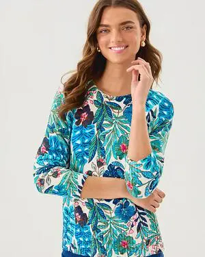 Lilly Pulitzer® Salima Crewneck Sweater - Breezy Aqua Best Fronds Forever