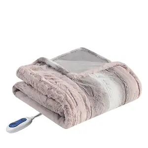 BEAUTYREST Zuri Oversized Faux Fur Heated Throw, 50 X 70 - Blush/ Gray
