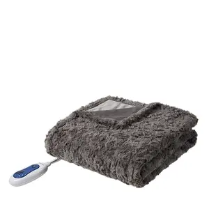 BEAUTYREST Zuri Oversized Faux Fur Heated Throw, 50 X 70 - Grey Leopa