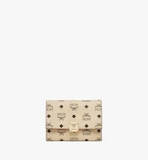 Mcm Aren Trifold Wallet In Visetos - Beige + Black