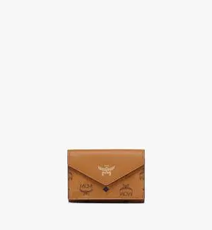 Mcm Aren Trifold Wallet In Visetos - Cognac