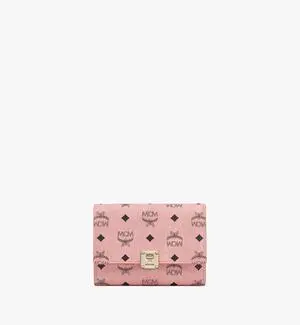Mcm Aren Trifold Wallet In Visetos - Soft Pink