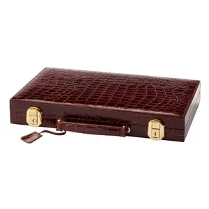 ASPINAL OF LONDON 17-inch Backgammon Set In Amazon Croc - Brown