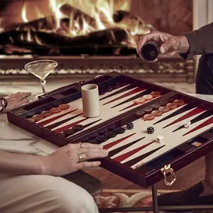 ASPINAL OF LONDON 17" Backgammon Set In Deep Shine Amazon Croc - Brown