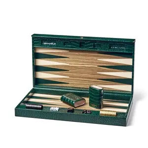 ASPINAL OF LONDON 17-inch Backgammon Set In Amazon Croc Green