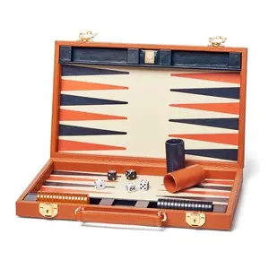 ASPINAL OF LONDON 17-inch Backgammon Set In Amazon Croc Orange