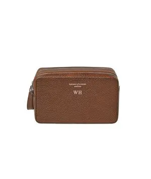 ASPINAL OF LONDON Aspinal Of London Double Zip Mount Street Wash Bag Tobacco