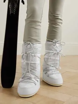 Moon Boot Icon Shell And Leather-like Snow Boots - Light Gray