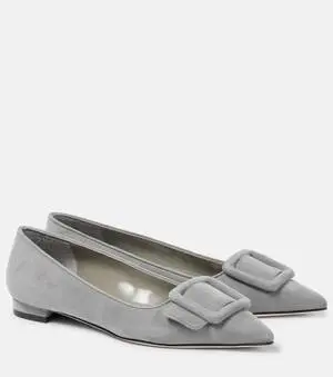 Manolo Blahnik Maysale Suede Ballet Flats - Grey