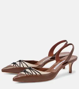 Manolo Blahnik Maretsli 50 Leather Slingback Pumps