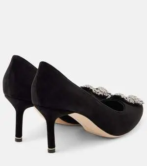 Manolo Blahnik Hangisi 70 Embellished Velvet Pumps - Black