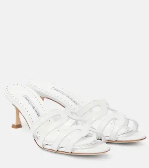 Manolo Blahnik Ahwak 50 Leather Mules - White