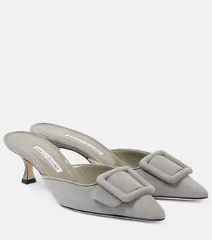 Manolo Blahnik Maysale 50 Suede Mules - Grey