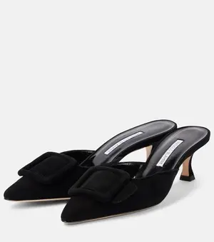 Manolo Blahnik Maysale 50 Suede Mules - Black