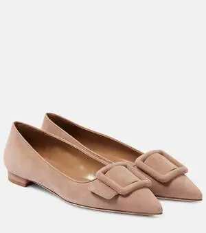 Manolo Blahnik Maysale Suede Ballet Flats - Neutrals