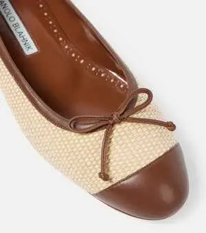 Manolo Blahnik Capbl Raffia Ballet Flats